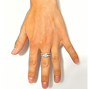 ZLAEBL Sterling Silver Center 1ct Three Stone Princess Cut Moissanite Engagement Wedding Anniversary Promise Ring Bridal Set 2 Pieces Engagement Rings for Women, 8