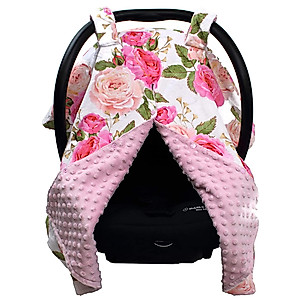 Dear Baby Gear Floral Baby Car Seat Canopy with Snap Button Opening - Newborn & Toddler Carseat Cover - Nursing Covers - Infant Chair Essentials (Pink Rose/Pink Dot, 40" x 30")