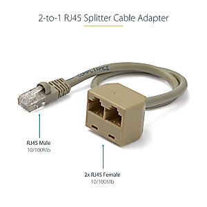 StarTech.com 2-to-1 RJ45 10/100 Mbps Splitter/Combiner - One Adapter Required at Each End of the Connection (RJ45SPLITTER)