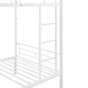 Bunk Bed,Twin Over Twin Metal Bunk Bed,Metal Bunk Bed Twin with 2 Ladder and Safety Rail,Space Saving,for Kids Boys Girls Teens Adults(White)