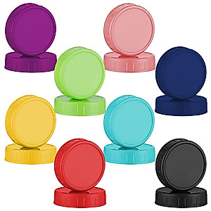 Plastic Canning Lids for Mason Jars (16 Pcs Regular-Mouth), Reusable Storage Caps w/Food-Grade Silicone Seal Rings, Colored Leak-proof Jar Lids by KapStrom