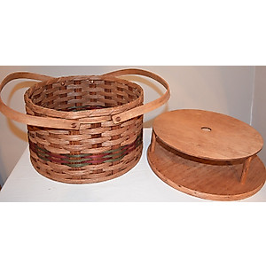 Amish Handcrafted Round Double Pie Basket with Two Swivel Handles, Divider Tray and Lid - Authentic and Collectible Basket Handmade in USA - Natural Basket Colors Which May Vary