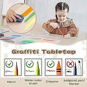 Syunoo Kids Table and Chairs Set, 49''x25'' Toddler Table and 4 Chairs Set, Height-Adjustable Toddler Desk for Boys&Girls Ages 2-8, Graffiti Child's Desk for Study Room, Classroom