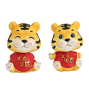 TOYANDONA Mini Toys 2pcs Bobblehead Tiger Figure Dancing Shaking Head Toys Animal Swinging Car Dashboard Decoration for Home Kitchen Office Decor Rearview Mirror Plants Decor