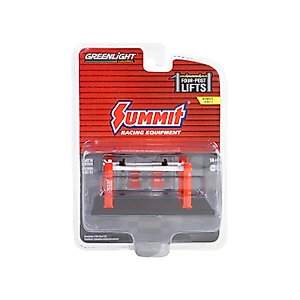 Adjustable Four-Post Lift Summit Racing Equipment Red and White Four-Post Lifts Series 5 1/64 Diecast Model by Greenlight 16180B