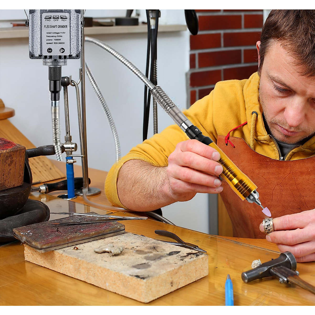 Nisorpa 1000W 30000RPM Flex Shaft Rotary Tool Hanging Grinder Carver with Stepless Speed Foot Pedal Multi-function Grinding Machine Kit with Accessories for Jewelry Polishing Grinding DIY