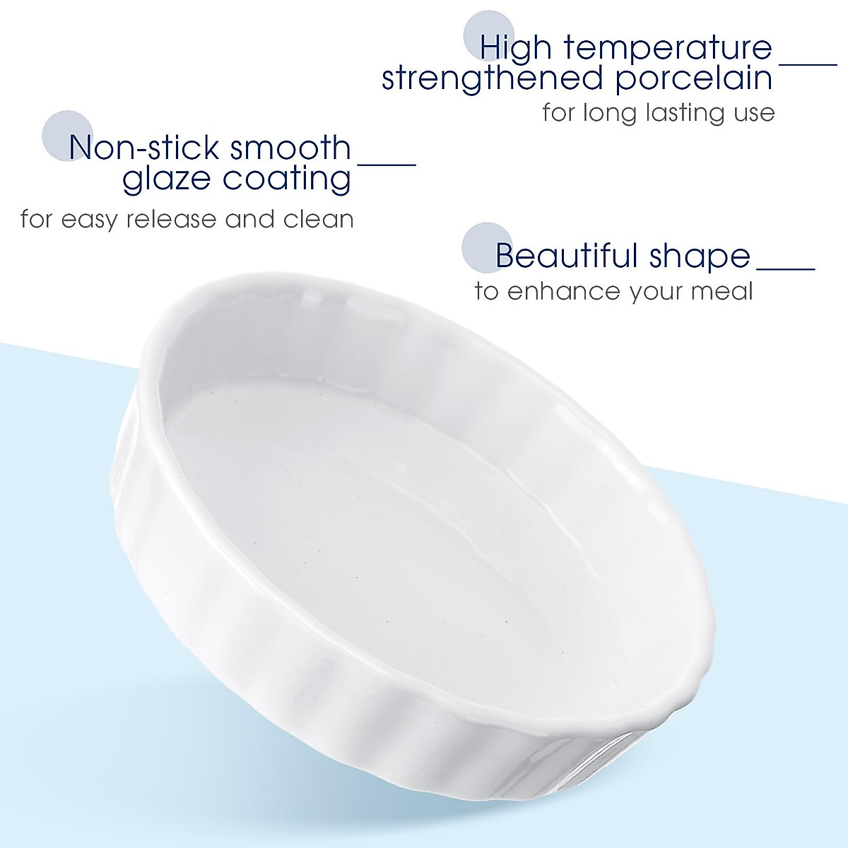 Zhehao 5 Pcs Porcelain Tart Pan Set, 5"/ 6"/ 7"/ 9"/ 11" Quiche Ceramic Baking Dish Non Stick Round Pie Dish White Pie Plate with Ruffled Edge for Tarts, Pie, Microwave, Dishwasher and Oven Safe