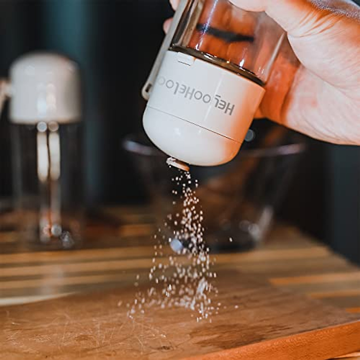 HeyooHeloo Precision Salt Dispenser with Moisture-Proof Glass Seasoning Jar,Perfect for Salt, Spice, Pepper (M)