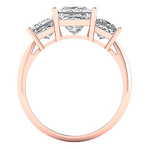 2.62 Ct Princess Cut Clear Simulated Diamond 14K Rose Gold Solitaire with Accents 3 Stone Engagement Promise Ring Sz 5.75
