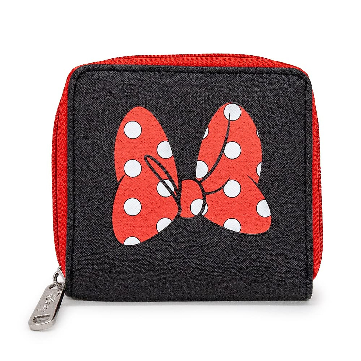 Buckle Down Disney Wallet, Square Zip Around, Minnie Mouse Polka Dot Bow, Vegan Leather