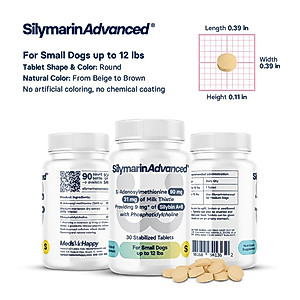 SilymarinAdvanced Liver Health Supplement for Small Dogs, S-Adenosylmethionine (Same) and Silybin, Liver Tablets, Cognitive Support, 30 Tablets