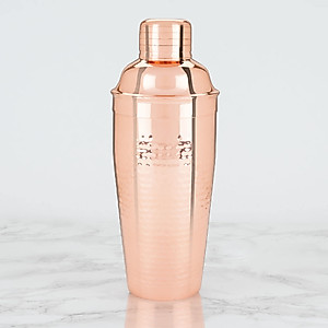 Twine Hammered Copper Cocktail Shaker, Stainless Steel Cobbler Shaker With Strainer, Copper Plated, 25 Ounces, Set of 1