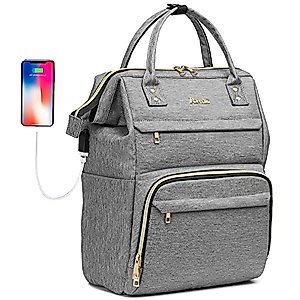 Ronyes Laptop Backpack for Women, Teacher Backpack with Laptop Compartment USB Charging Port Waterproof Travel College School Work Backpack for Nurse, Business Computer Bags 15.6 Inch, Grey