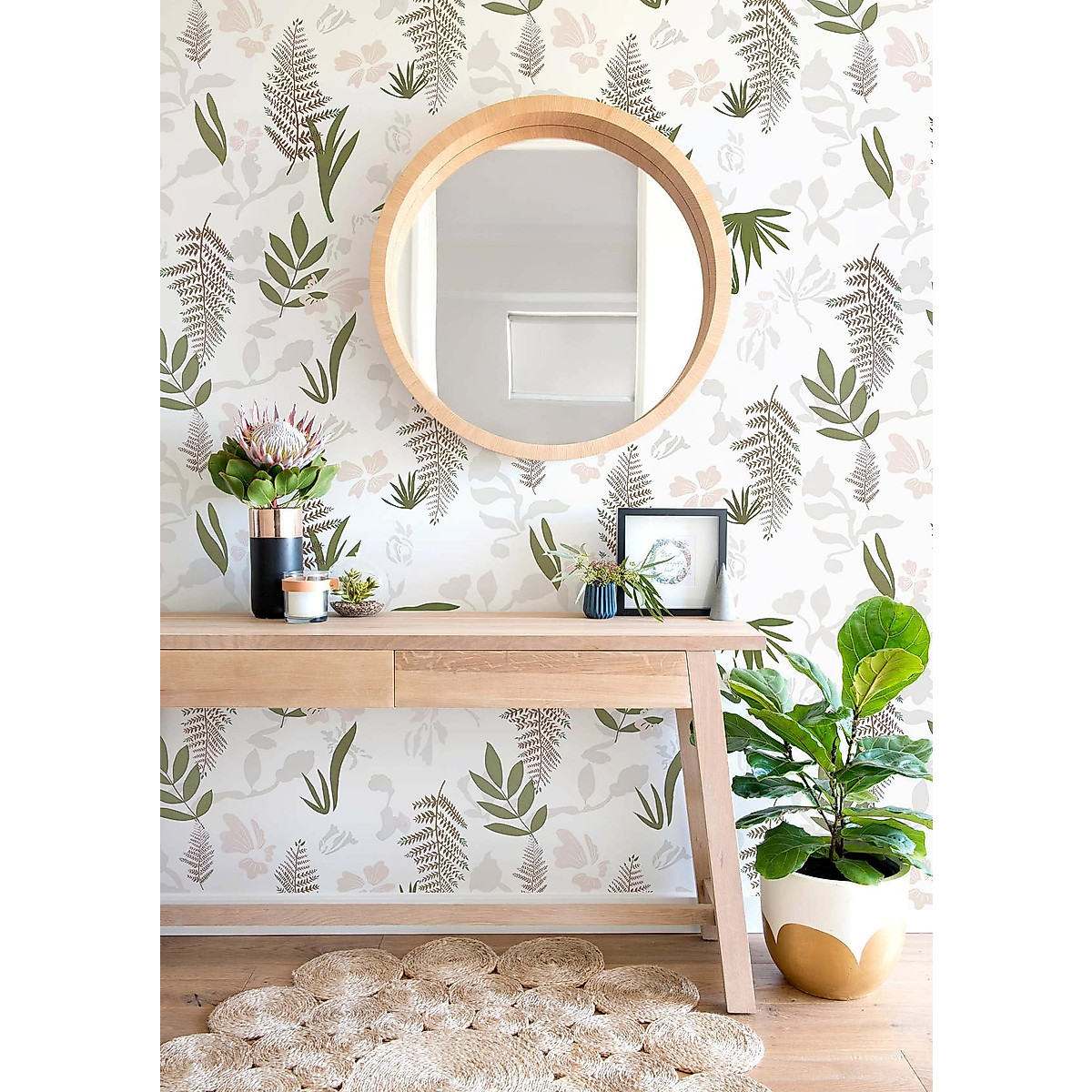 Floral Peel and Stick Wallpaper Modern Leaf Contact Paper Removable Wallpaper Decorative Self Adhesive Wallpaper Wall Paper 17.3" x 393.7"