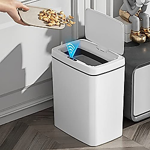 Sooyee Bathroom Trash Can with Lid, 4.2 Gallon Slim Smart Trash Can, Small Plastic Trash Bin, 16 L Narrow Plastic Trash Can Waste Basket for Bedroom, Bathroom, Kitchen, Office,White