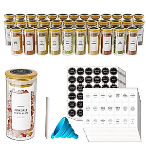 SpaceAid 24 Pcs Spice Jars with Bamboo Lids and Labels, Empty 4oz Glass Spice Bottles, Minimalist Farmhouse Spice Labels Stickers with Funnel, Seasoning Containers for Spice Rack, Cabinet and Drawer