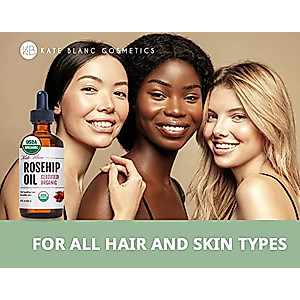 Kate Blanc Cosmetics Rosehip Oil for Face & Skin (4oz, Organic, Pure, Cold Pressed) Rosehip Seed Face Oil for Facial & Gua Sha Massage