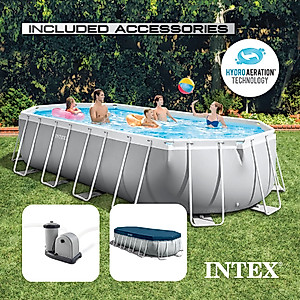 Intex 26797EH 20ft x 10ft x 48in 5 Person Prism Frame Oval Swimming Pool Set with Ladder, Cover, Ground Cloth, Filter Pump, and Protective Canopy