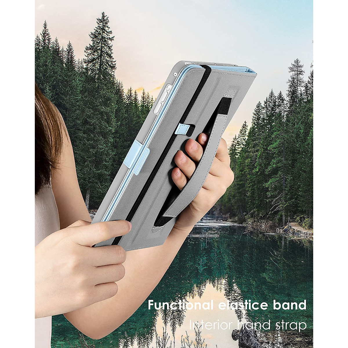 DTTO for iPad 9.7 Inch 5th/6th Generation 2018/2017 Case with Apple Pencil Holder, Premium Leather Folio Stand Cover Case for Apple iPad 9.7 inch, Also Fit iPad Pro 9.7/Air 2/Air - Ice Blue