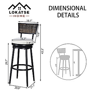 LOKATSE HOME 2 PCS Outdoor Swivel Barstools, Patio Bar Chairs with Wicker Back and Cushions for Backyard Deck Lawn Garden