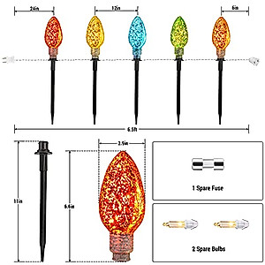ODEETRONIC C9 Christmas Pathway Lights Outdoor, 6.5ft 5 Pack Jumbo Connectable Multicolor Christmas Lights with Stakes, UL Listed Outdoor Walkway Lights Waterproof for Lawn Yard Garden, 35 Lights