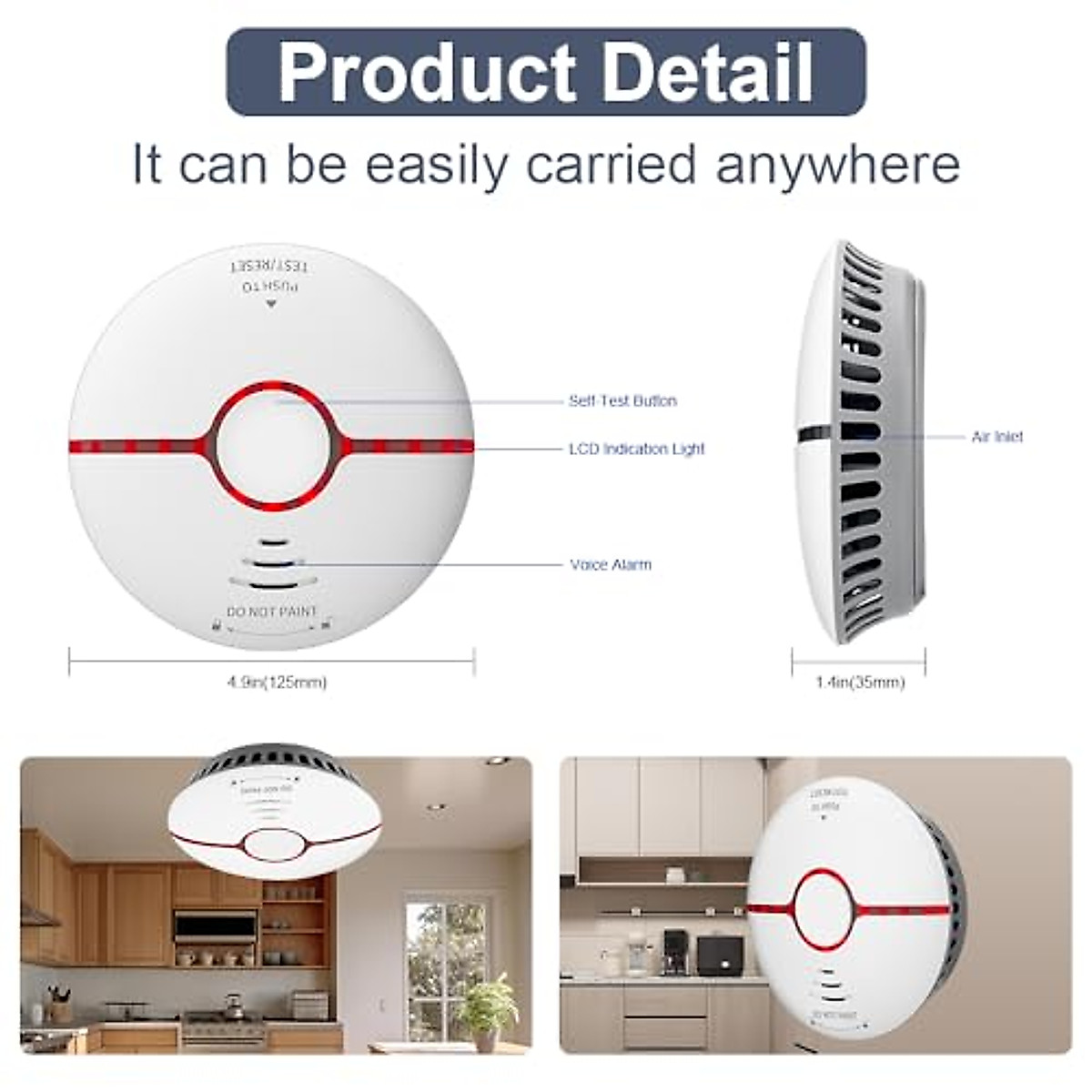 Smoke Detector, Fire Alarms with Battery Operated, Photoelectric Sensor Smoke Alarms with Light Sound Warning, Test Button, Fire Safety for Home Hotel