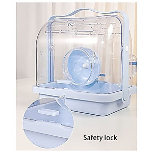 Portable Transparent Small Animal Cage for Pet Hamsters, Gerbils, or Mice, with Free Water Bottle and Running Wheel - Hamster House and Habitat for Reptiles. Perfect for Home or Travel (Blue)