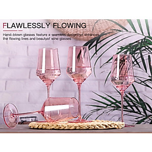 Pink Crystal Wine Glass Set of 6 - Hand-Blown Long Stem Wine Glasses, Unique Wine Glasses Gift For Wine Lovers, Dinner, Party, Wedding