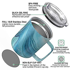 THILY Vacuum Insulated Travel Coffee Mug 12 oz Triple-Insulated Stainless Steel Coffee Cup with Handle, Spill-Proof Lid, Lightweight, Keeps Drinks Hot for Hours, Blue Swirl
