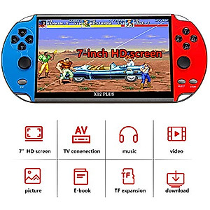 songlan-X12 Plus 7-inch HD Screen Handheld Portable MP5, 10000+ Free Games，Dual Joystick Nostalgic Arcade Video Game Machine 16GB ROM, Support GBC/GBA/NES/MD/SMC/SFC Games Children's Gifts