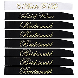GEMICH BACHELORETTE PARTY SASH SET: Bride to be , Maid of Honor , 6 Bridesmaids Sashes and 8 Tattoos, Team Bride , Tiara, Veil, Bridal Shower Favors.