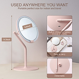 AMIRO Professional 8" LED Lighted Makeup Mirror with 5-Level Brightness, with 5X Magnifying Small Mirror, Tabletop Rechargeable Cosmetic Mirror with Touch Control 180°Rotation