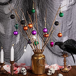 Deloky 36 Pcs Halloween Glitter Hanging Ball- 1.6 Inch Halloween Shatterproof Ball Ornaments- Shiny Tree Ball Ornaments for Halloween Christmas Party Tree Decoration