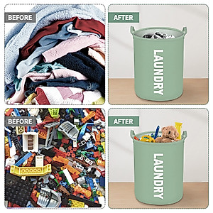 Consmos 6 Sets - 12 Pieces Collapsible Laundry Basket, Large Laundry Hamper with Handle, Freestanding Laundry Baskets Dirty Clothes Basket for Bedroom, Bathroom, Green, Dark Blue and Haze Blue