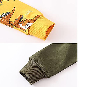 Azalquat Toddler Boys Crewneck Sweatshirt, Cotton Long-Sleeve Pullover Cartoon Print (Yellow Dinosa/Lion, 18-24 Months)