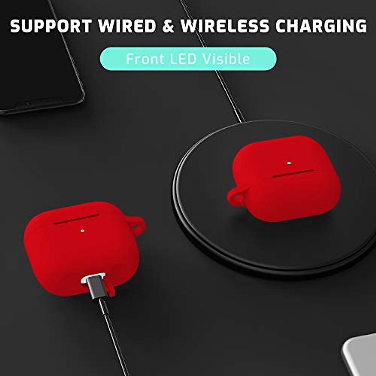 MILPROX AirPods 3 Case, Protective Skin Cover with Keychain [Visible Front LED] Shockproof Soft Slim Cases Accessories for AirPods 2021 3rd Generation Charging Case [2021 Release]-Red