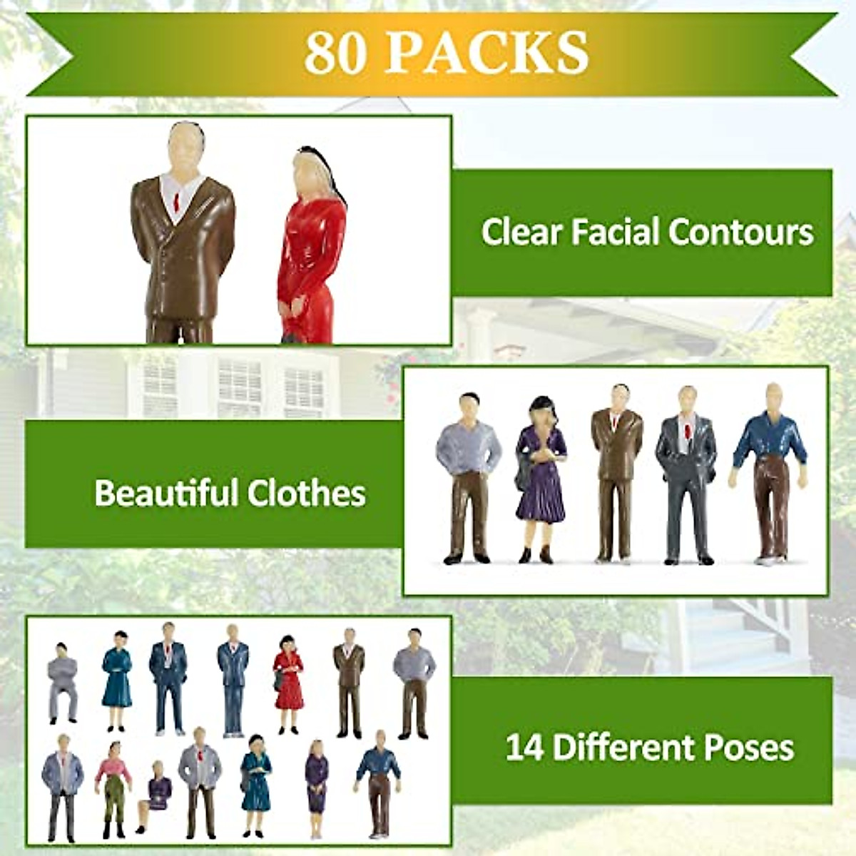 Juexica 80 Pcs Mini People Figurines 1:50 Scale Model Trains Architectural Painted Figures Tiny Plastic Miniature Sand Tray Miniatures Sitting Standing Toy for Scenes