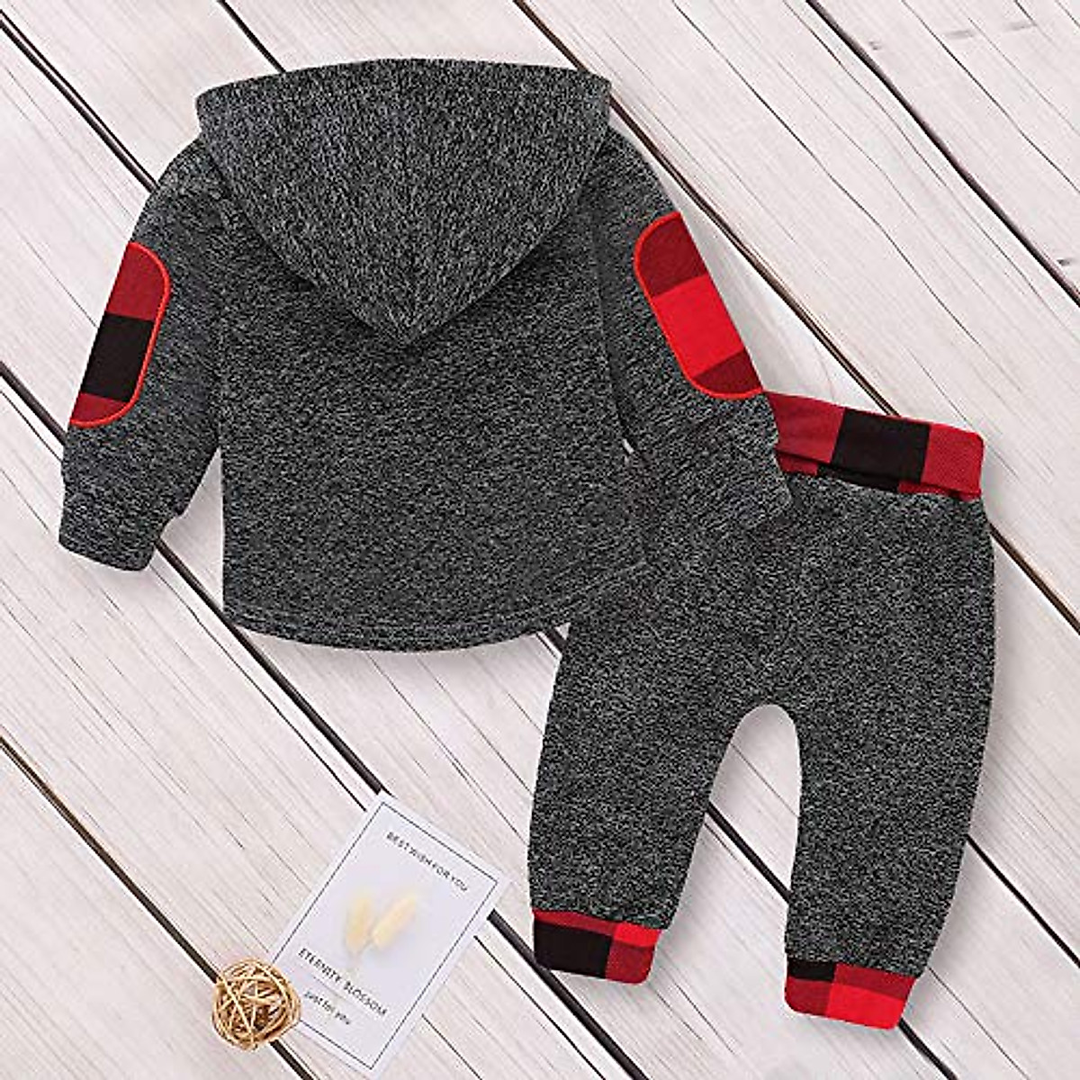 Ritatte Toddler Infant Baby Boys Clothes Plaid Long Sleeve Hoodie Sweatshirt Pants Fall Winter 5Pcs Outfits Set(Gray, 18-24 Months)