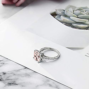 Gem Stone King 925 Sterling Silver Peach Simulated Morganite and White Created Sapphire Engagement Ring For Women (4.59 Cttw, Available in size 5, 6, 7, 8, 9)