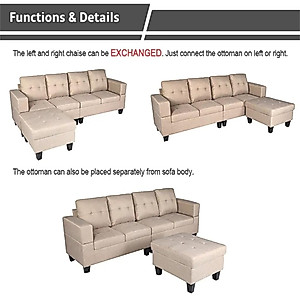 FANCUF 98.5'' Fabric Couch, L-shape Selctional Sofa for Living Room with Ottoman Left and Right Interchangeable