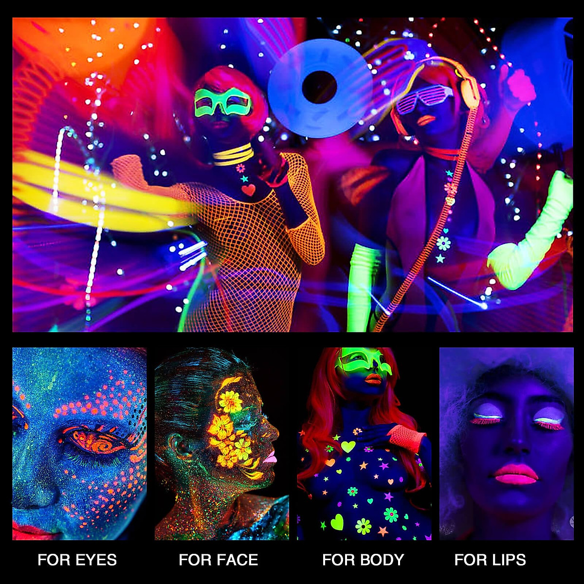 MEICOLY Neon Purple Face Paint,Water Activated Face Paint,Glow in The Dark Full Body Paint,Washable Non-toxic Fluorescent Single Color Body Paint,1.05oz,Neon Pastel Purple/UV Light Purple