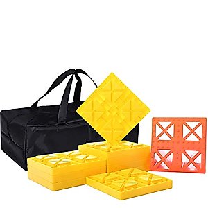 Homeon Wheels RV Leveling Blocks, One Top Tire Wheel Chock and 9 Pack Interlocking Leveling Blocks with Carrying Bag, Heavy Duty Camper Leveling Blocks and Chocks Anti-Slip Pads Design (WH-303)