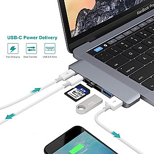 Jiali USB-C Hub Converter 6 in 1 Multi-Function Aluminium Alloy 5Gbps Transfer Rate Dual USB-C/Type-C HUB Adapter with 2 USB 3.0 Ports & 2 USB-C/Type-C Ports & SD Card Slot & TF Card Slot for Macb