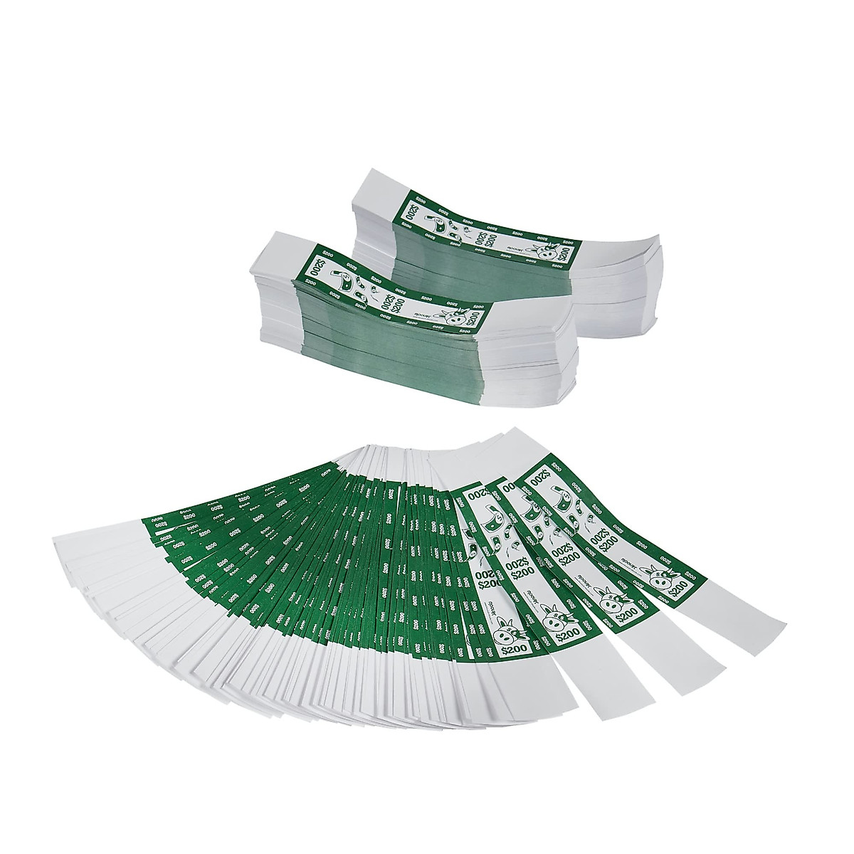 MOOLAH Self-Sealing Currency Bands, Green, $200, Pack of 1000 (729200200)