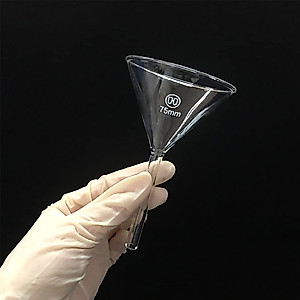 75mm Glass Funnel, Short Stem Borosilicate Glass Funnel for Science Labs and Home Kitchen Use, HUAOU, Pack of 1
