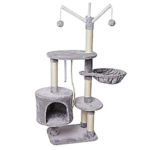 MIAO PAW 7Cat Tree Tower Condo Sisal Post Scratching Furniture Activity Center Play House Cat Bed Grey