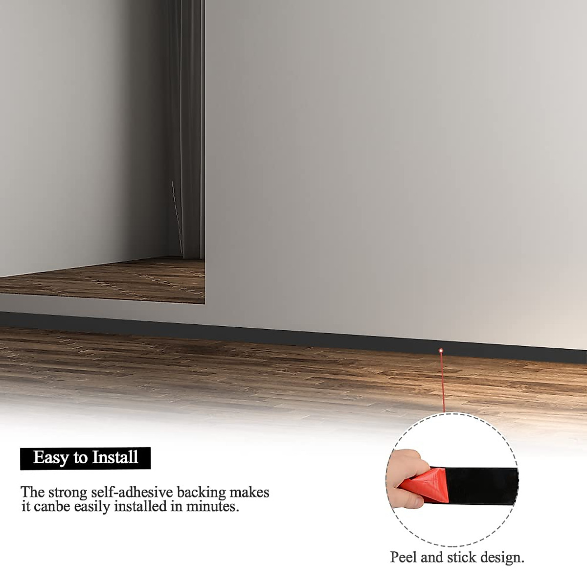 Floor Transition Strip Self Adhesive, 6.56Ft Thresholds for Doorways, 2'' Wide Vinyl Floor Edge Trim, PVC Carpet & Floor Cover Strips, Floor Flat Divider Strip for Laminate Flooring (Black)