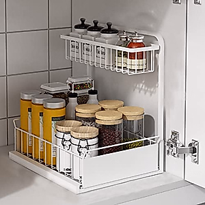 Under Sink Organizers,Kitchen Cabinet Organization,Metal Vertical Plate Dish HolderMultifunctional Storage Rack Under The Kitchen Bathroom Sink(Color : White, Size : 36.5x27.8x40cm) (Color : White)