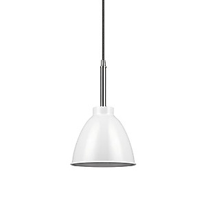 Globe Electric Rickon 1-Light Pendant, White Finish, Brushed Steel Accent, Designer Chevron Fabric Cord, 65621