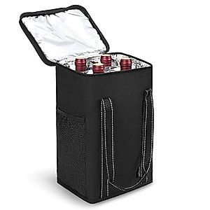 Vina 4 Bottle Wine Carrier - Travel Insulated Wine Carrying Case Cooler Tote Bag with Detachable Divider and Strong Handle, Great for Picnic, Beach Days,Party, Black